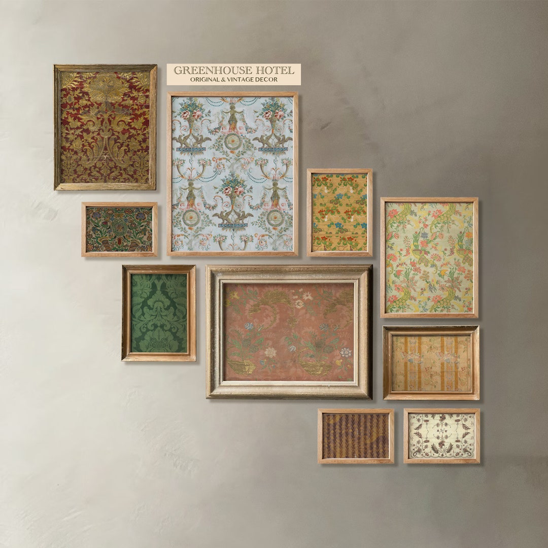 Fall Textile Gallery Wall Vintage Fabric Art Antique American ...