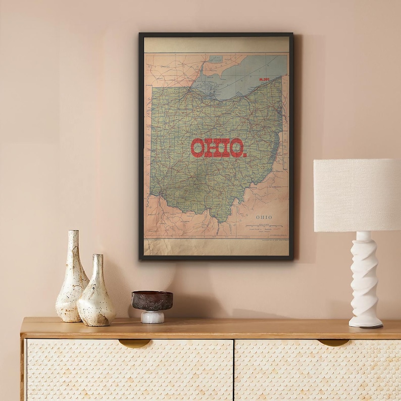 Vintage Ohio Map Print: Antique Wall Art - Etsy