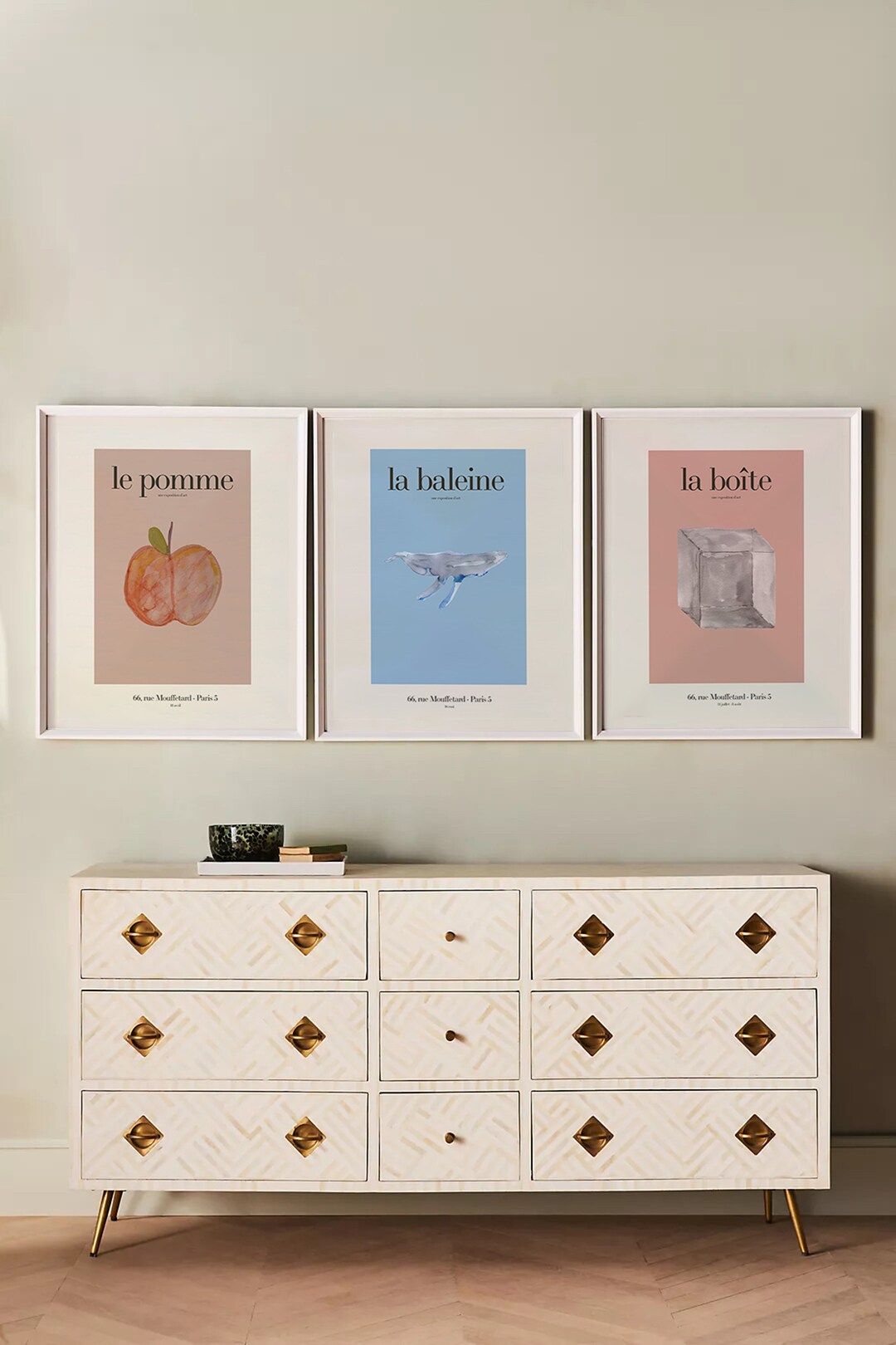 Retro Art Exhibition Posters French Minimalist Set of 3 Prints Pink ...