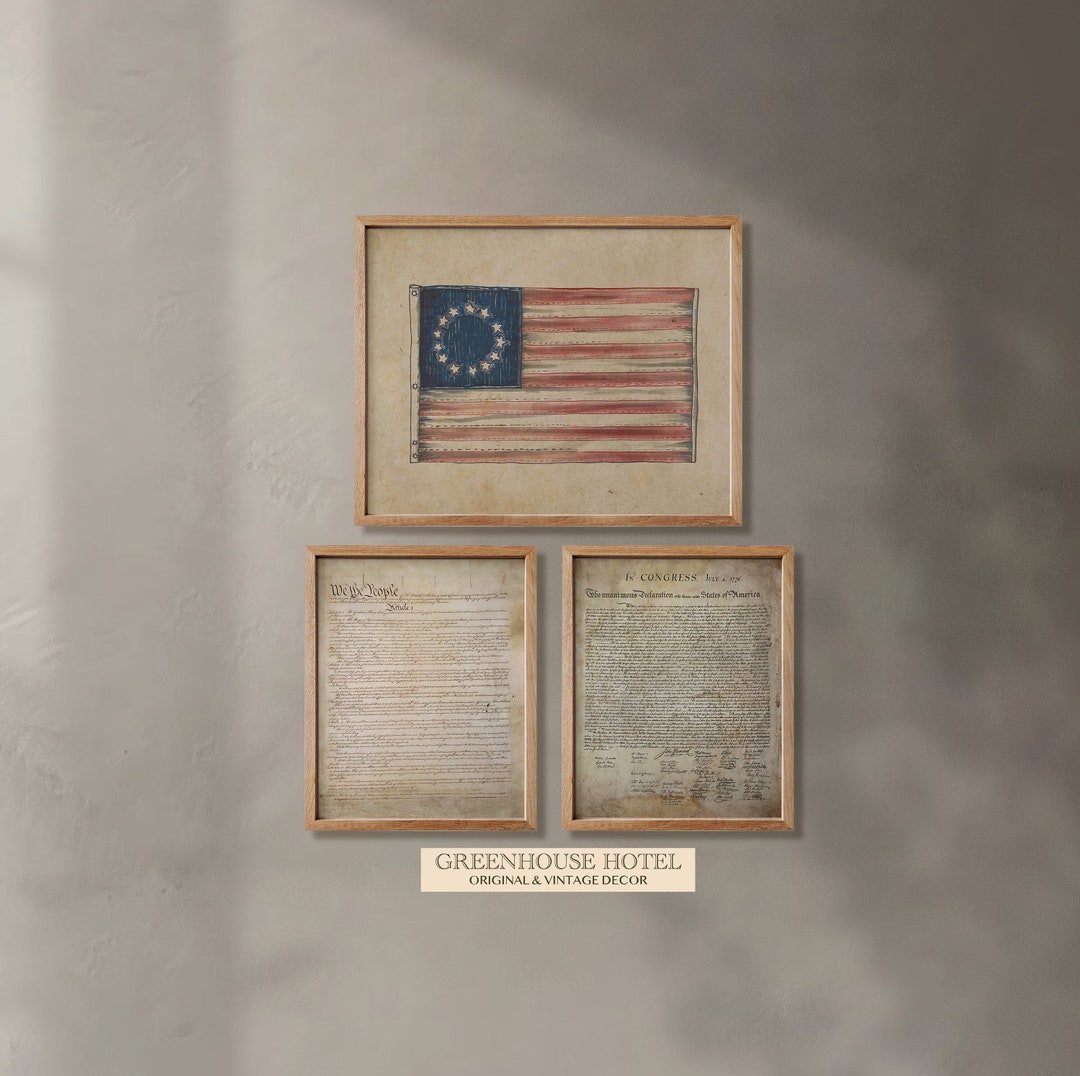 Founding Fathers Print Set: Constitution, Declaration, Betsy Ross Flag ...