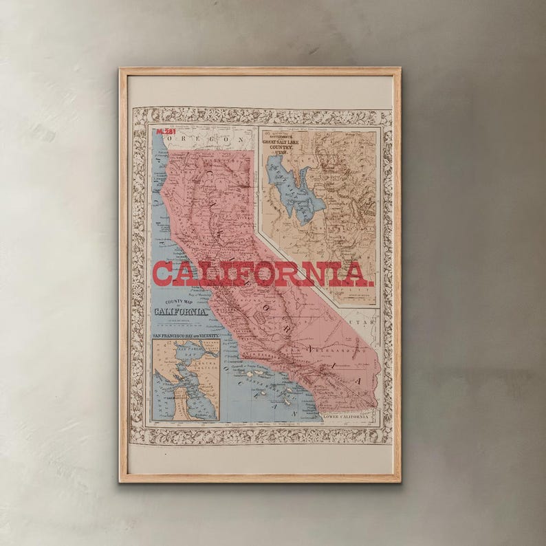 Vintage California State Map Art Print, CA Decor - Etsy