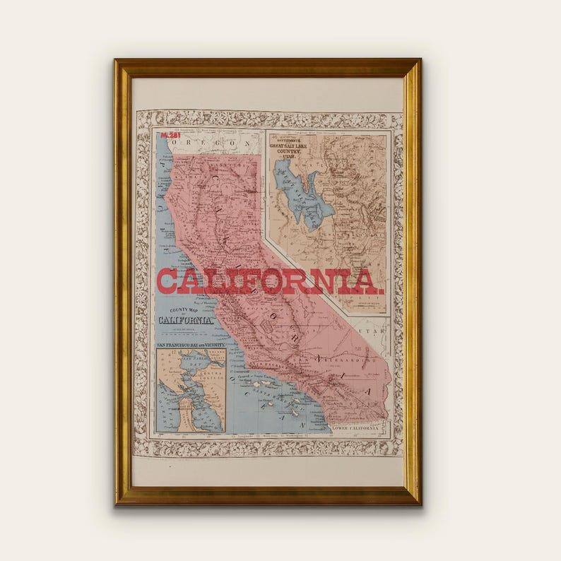 Vintage California State Map Art Print, CA Decor - Etsy