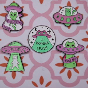 Cosmic Kitties Enamel Pins: 5-set Adventure Galactic Space Alien Cats ...
