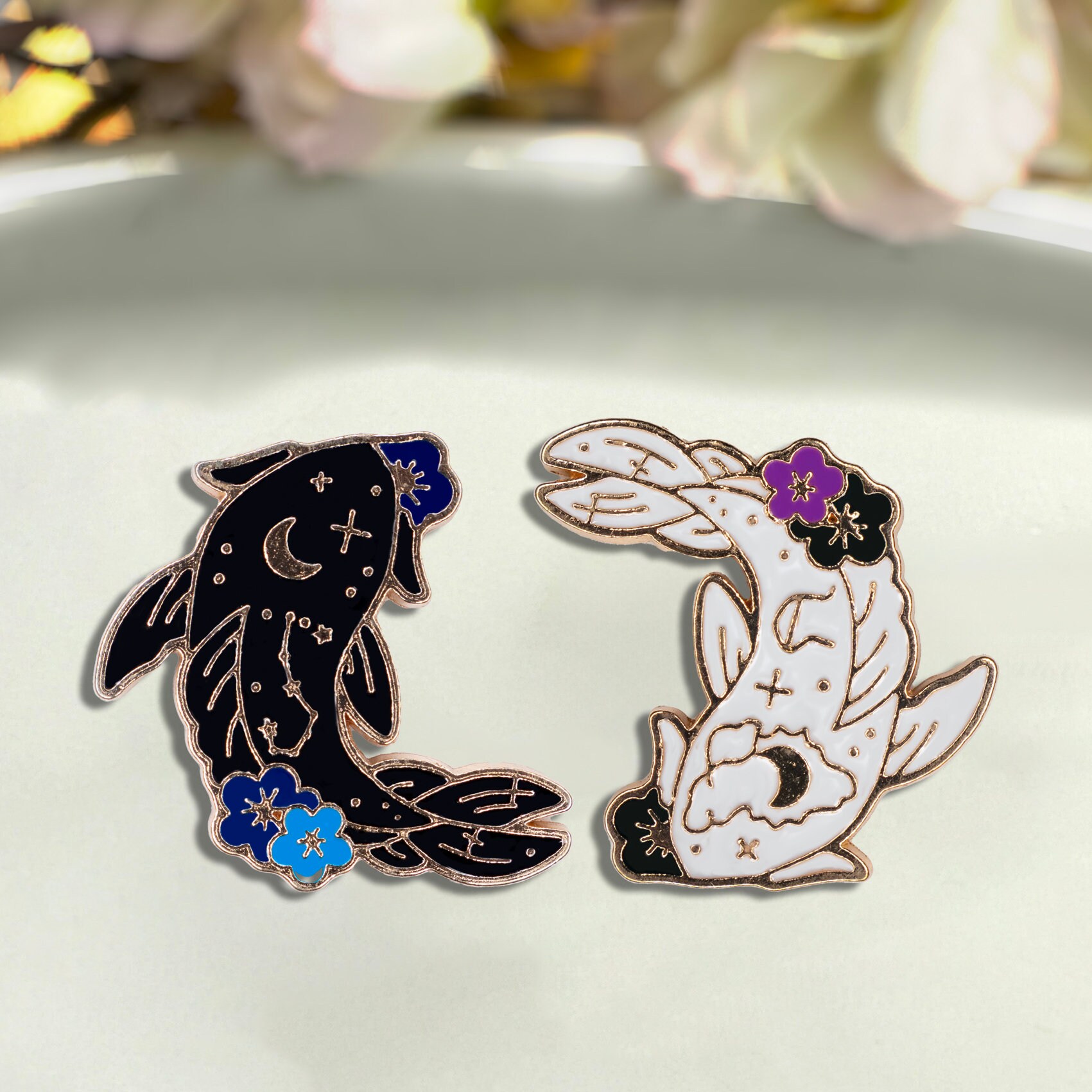 Zodiac Astral Koi Fish Yin Yang Pins: Set of 2 Harmony Enamel Pin Brooches - Etsy