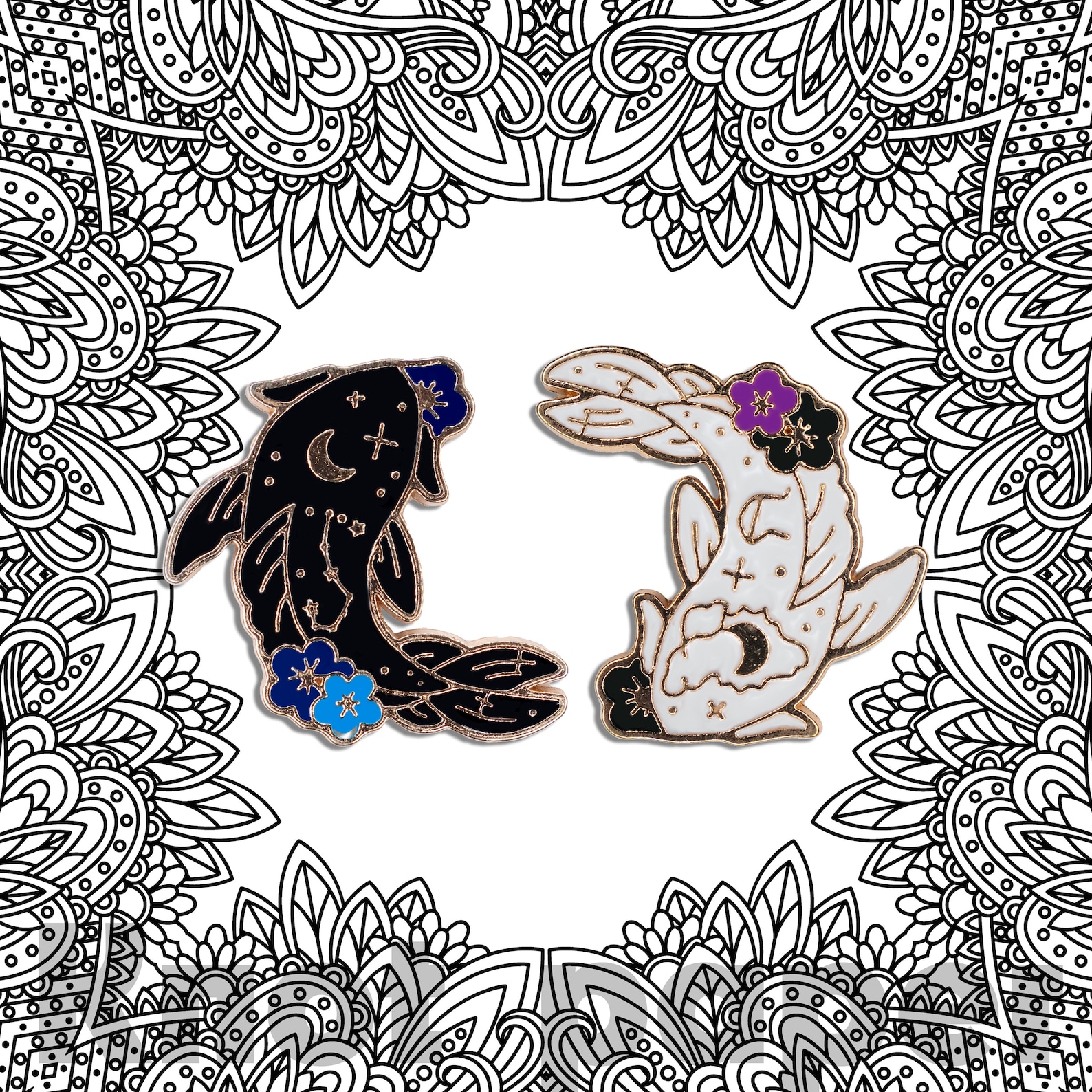Zodiac Astral Koi Fish Yin Yang Pins: Set of 2 Harmony Enamel Pin ...