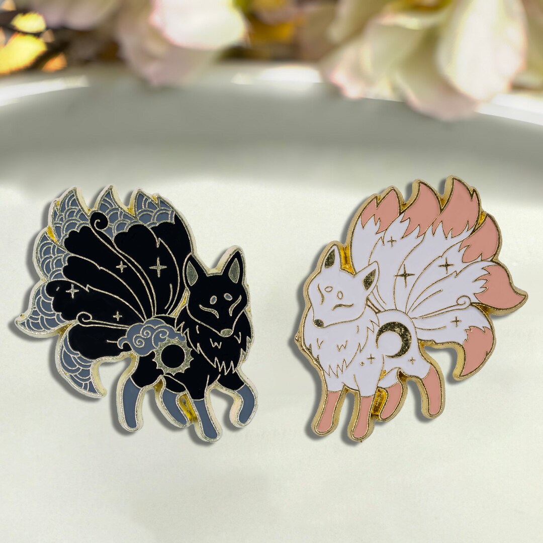 Fox Enamel Pin Set – Black and White Day and Night Pins for Nature ...