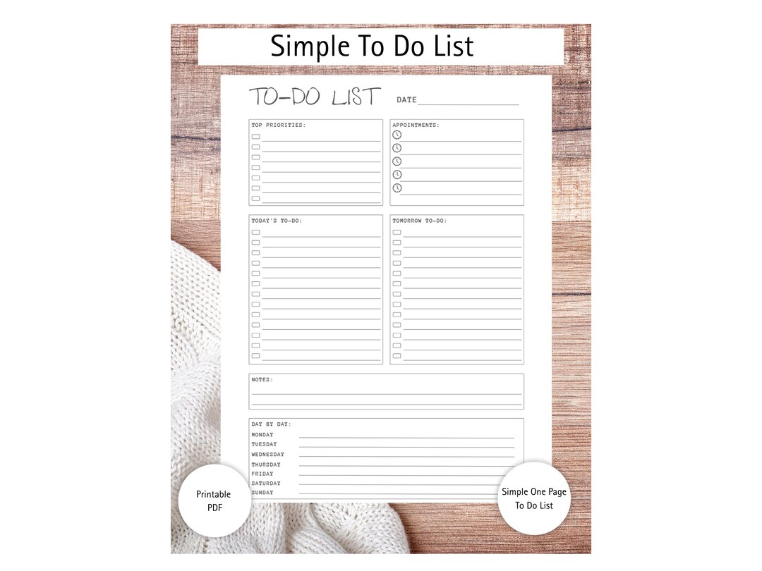 Simple, Printable to Do List (instant Download) - Etsy