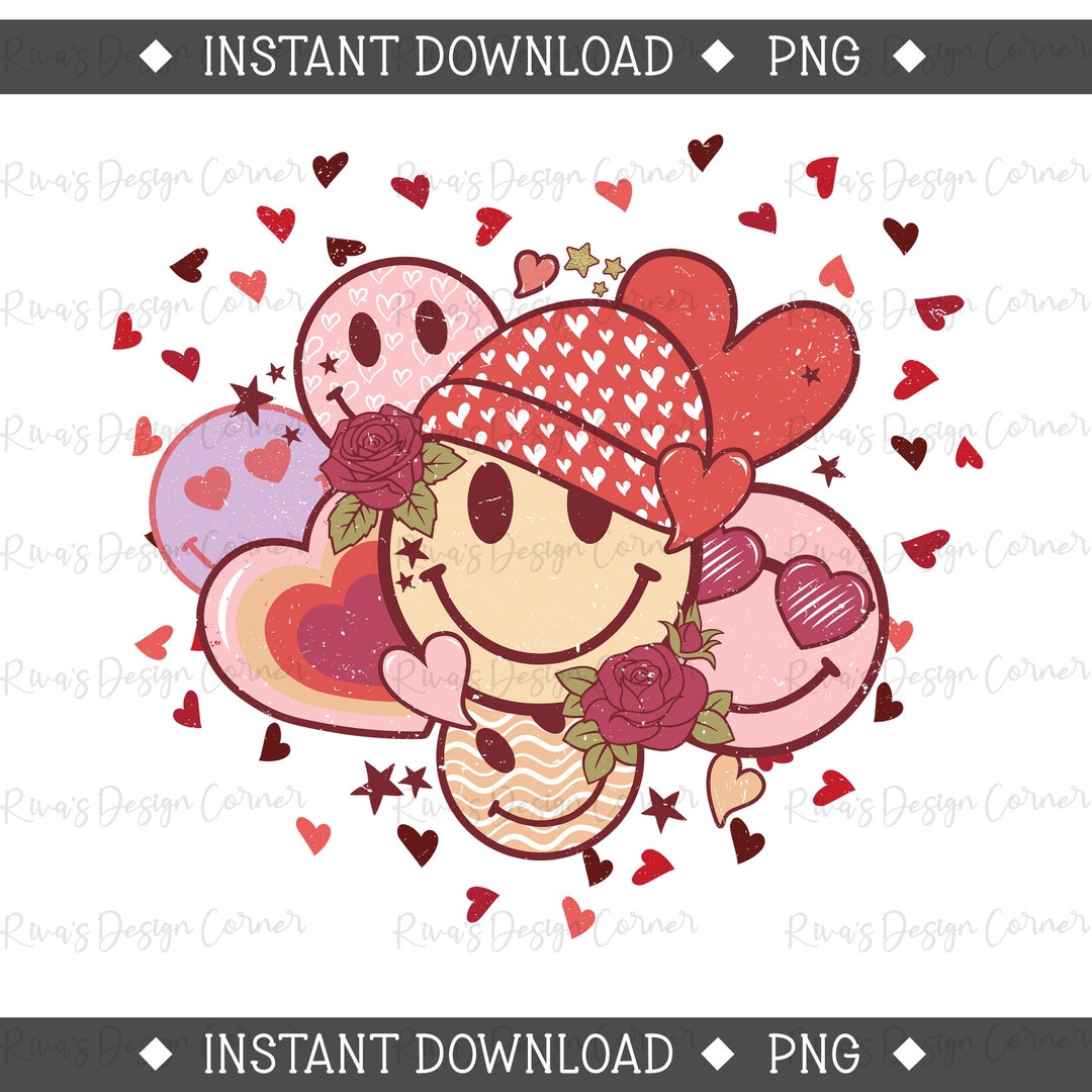 Valentines Smiley Faces PNG Sublimation Design,valentines Day Love ...