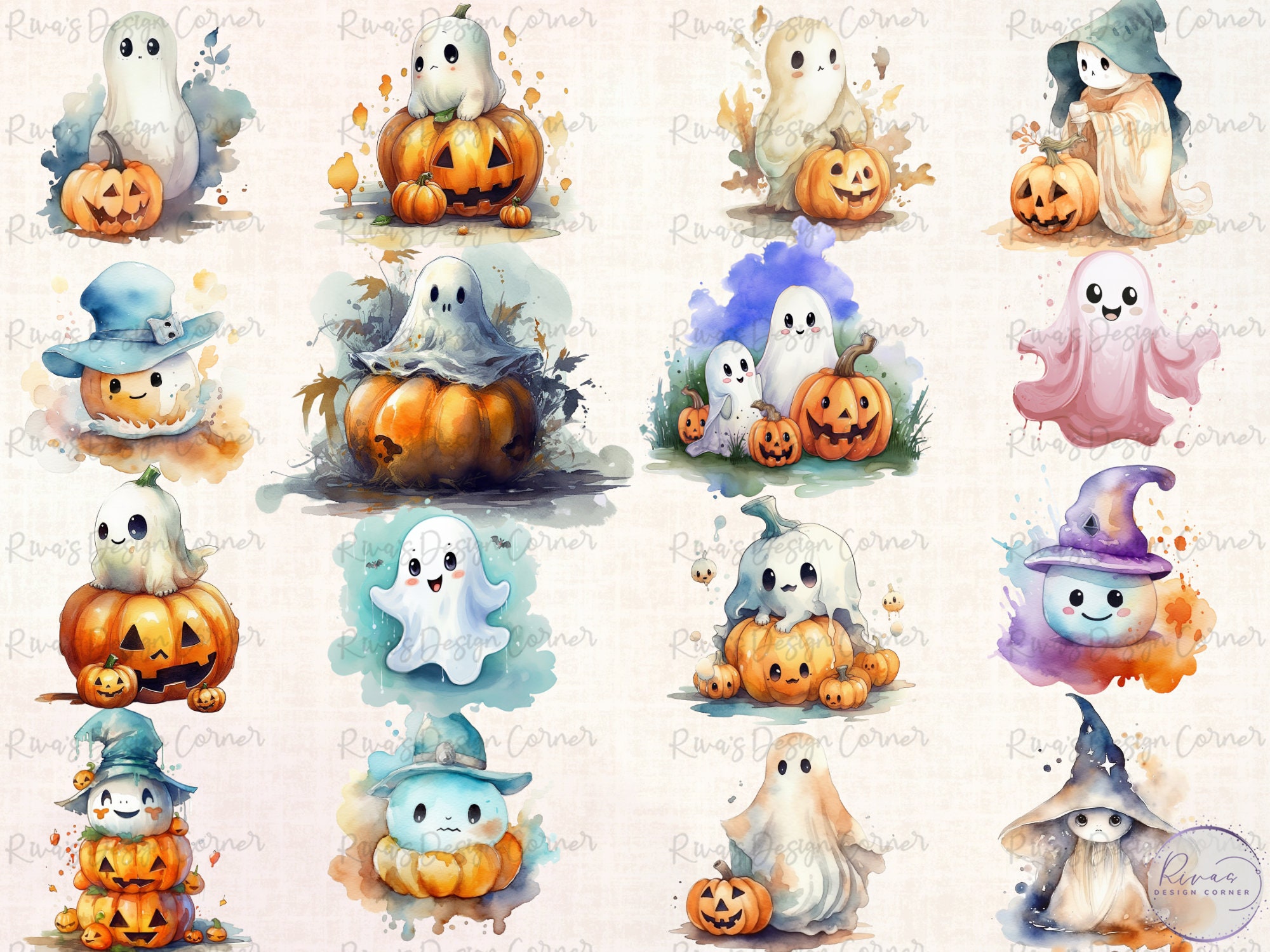 50 Spooky Halloween Ghost Clipart Watercolor - Etsy