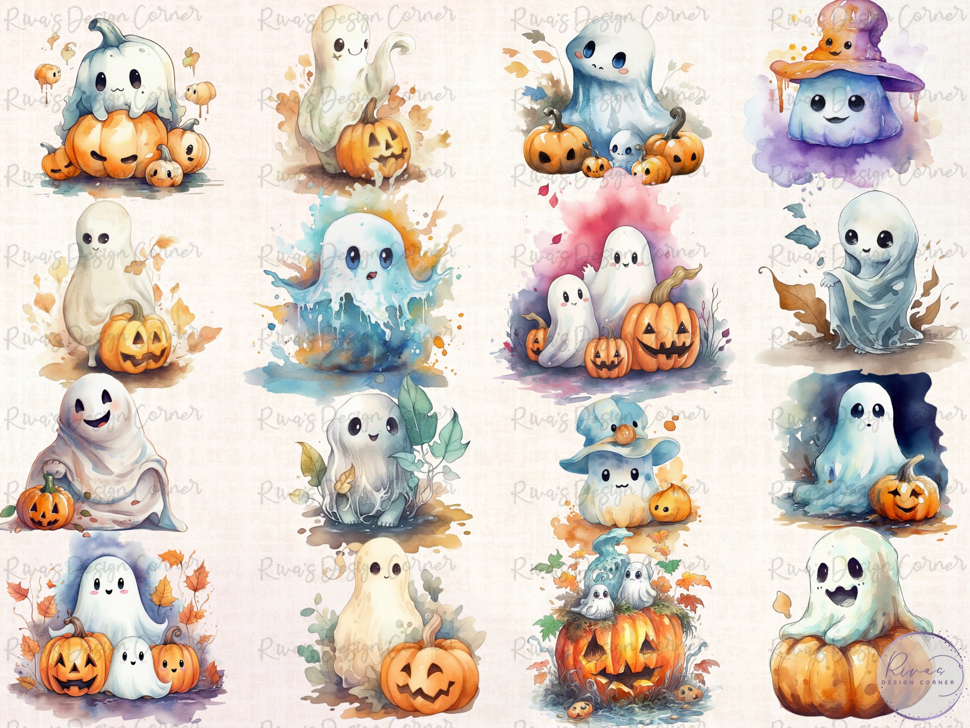 50 Spooky Halloween Ghost Clipart Watercolor - Etsy