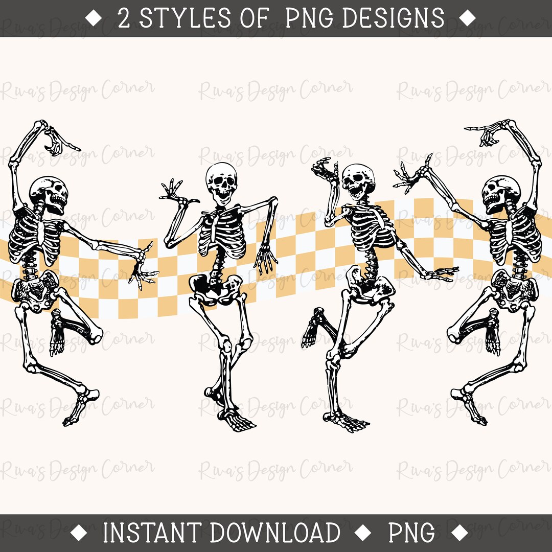 Dancing Skeletons PNG, Retro Checkerboard PNG, Skeleton Funny Dance Png ...