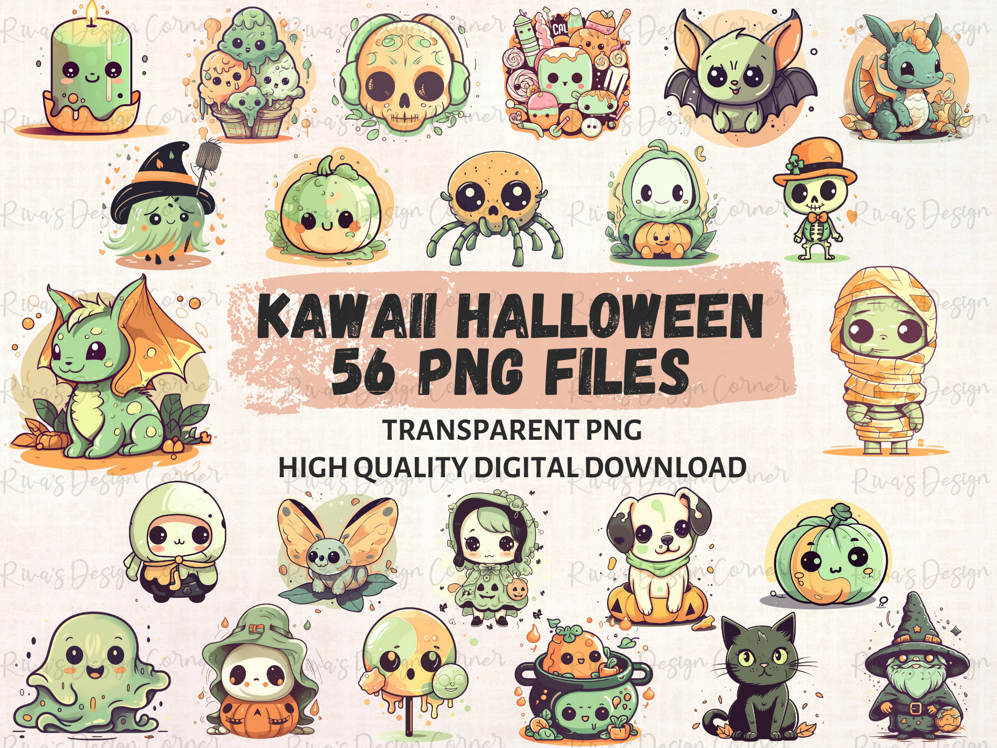 Kawaii Halloween Cute Pastel Candy Clip Art Bundle Happy Halloween ...