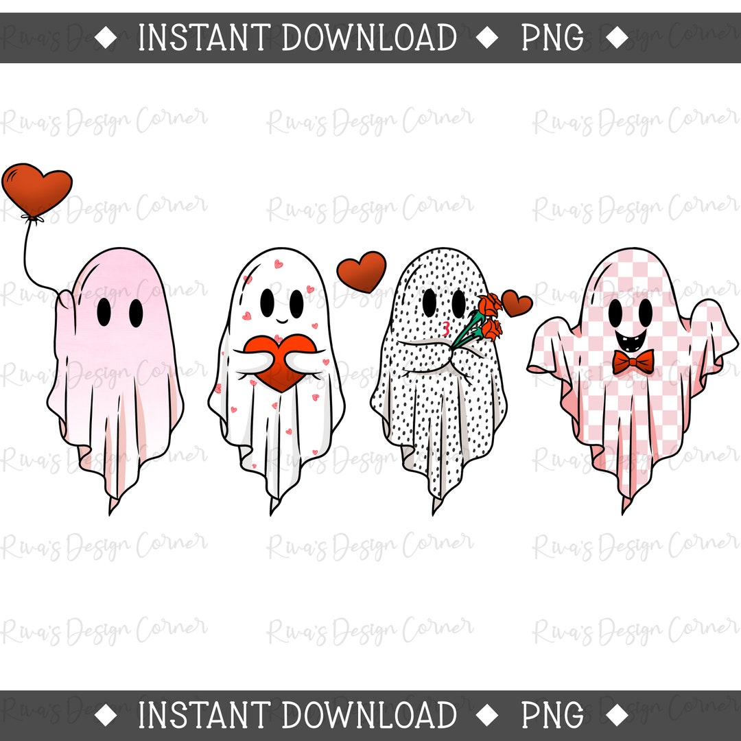 Valentine's Day Ghost Png Ghosts With Hearts Graphic Retro Ghost ...