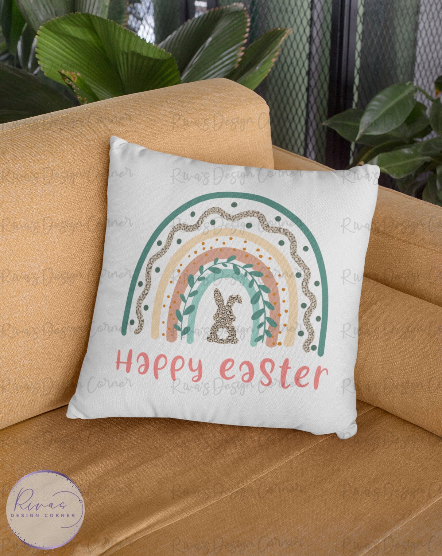 Happy Easter Bunny Digital Png File Rabbit Rainbow Watercolor Leopard ...
