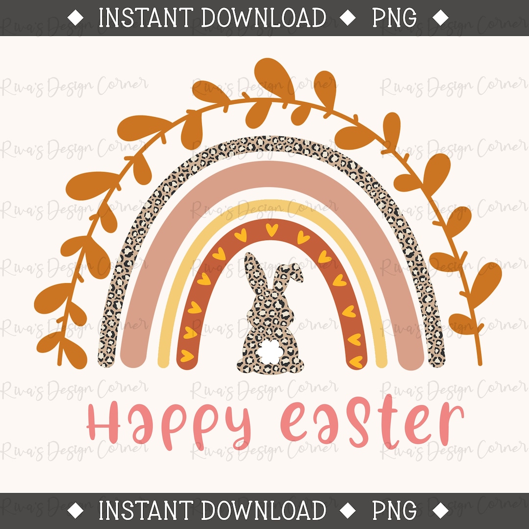 Happy Easter Bunny Digital Png File Rabbit Rainbow Watercolor Leopard ...