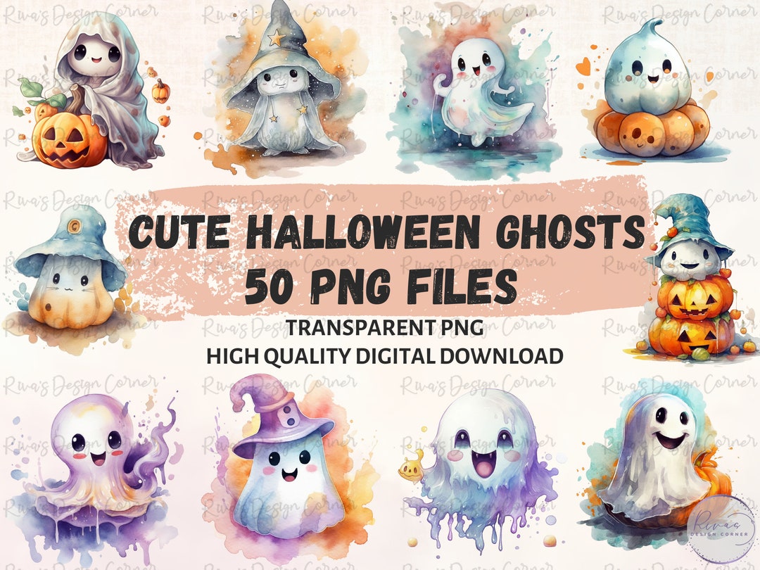 50 Spooky Halloween Ghost Clipart, Watercolor Clipart,halloween PNG ...