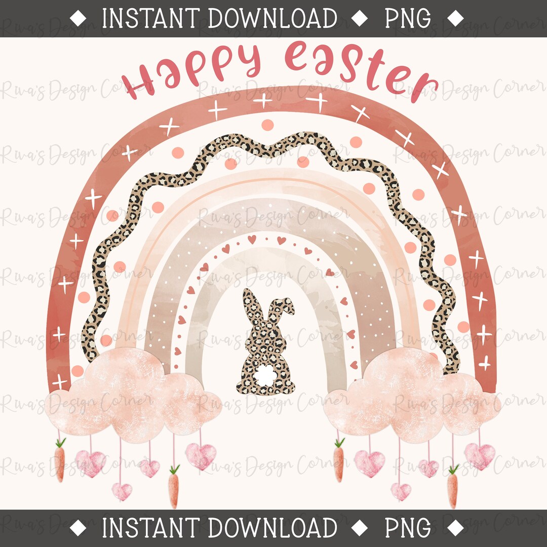 Happy Easter Bunny Digital Png File Rabbit Rainbow Watercolor Leopard ...