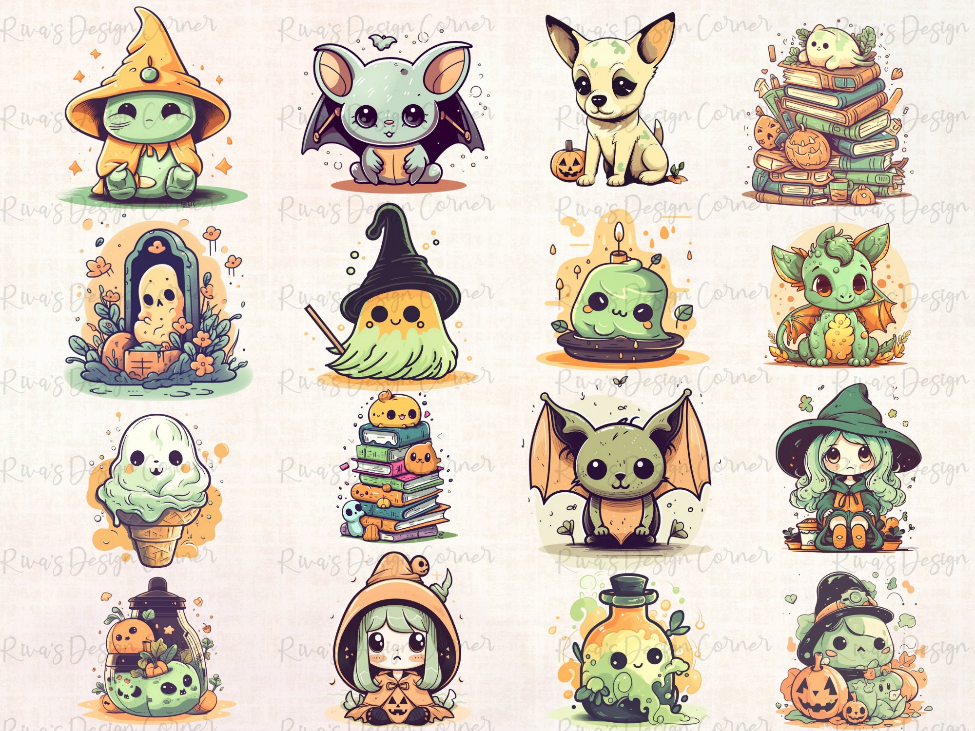 Kawaii Halloween Cute Pastel Candy Clip Art Bundle Happy Halloween ...