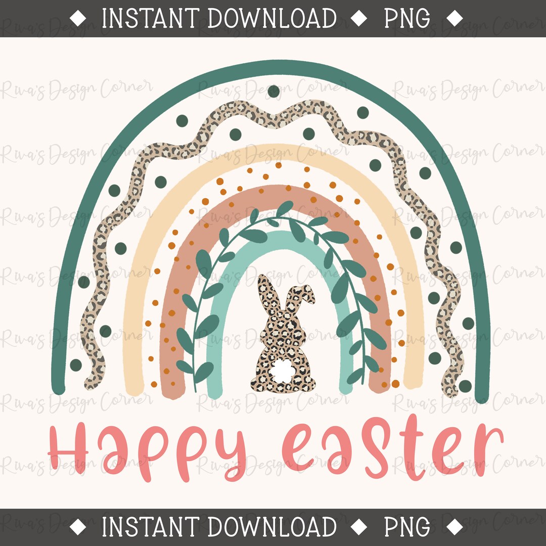 Happy Easter Bunny Digital Png File Rabbit Rainbow Watercolor Leopard ...