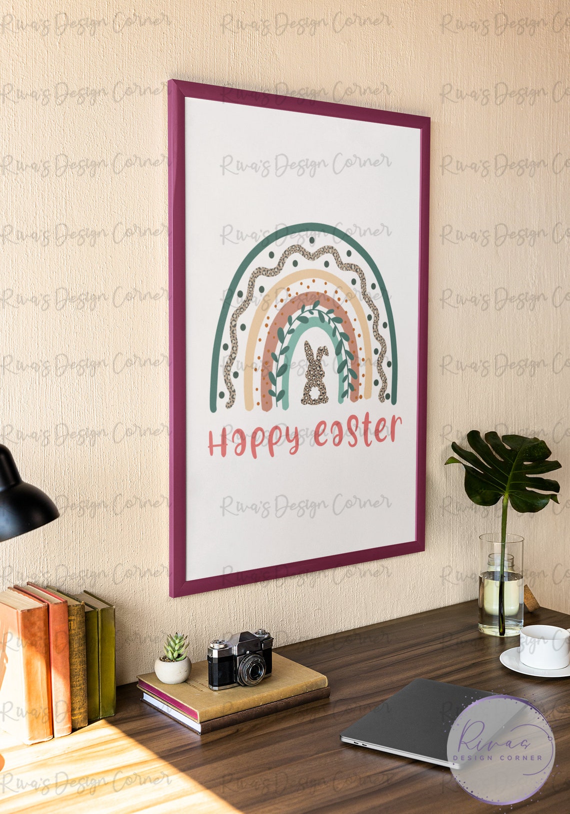 Happy Easter Bunny Digital Png File Rabbit Rainbow Watercolor Leopard ...