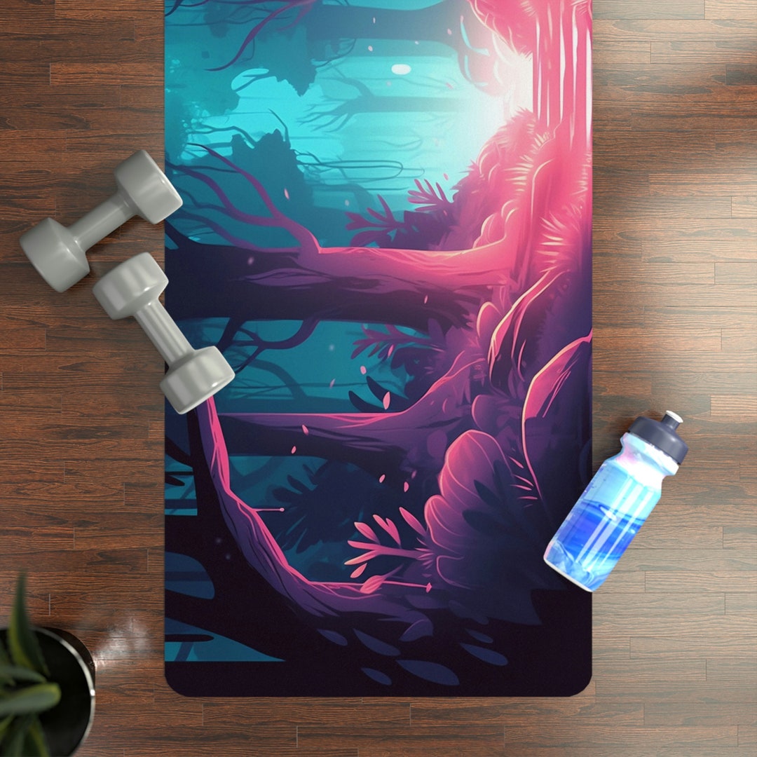 Captivating Glowing Forest Path Yoga Mat - Otherworldly Bioluminescent ...
