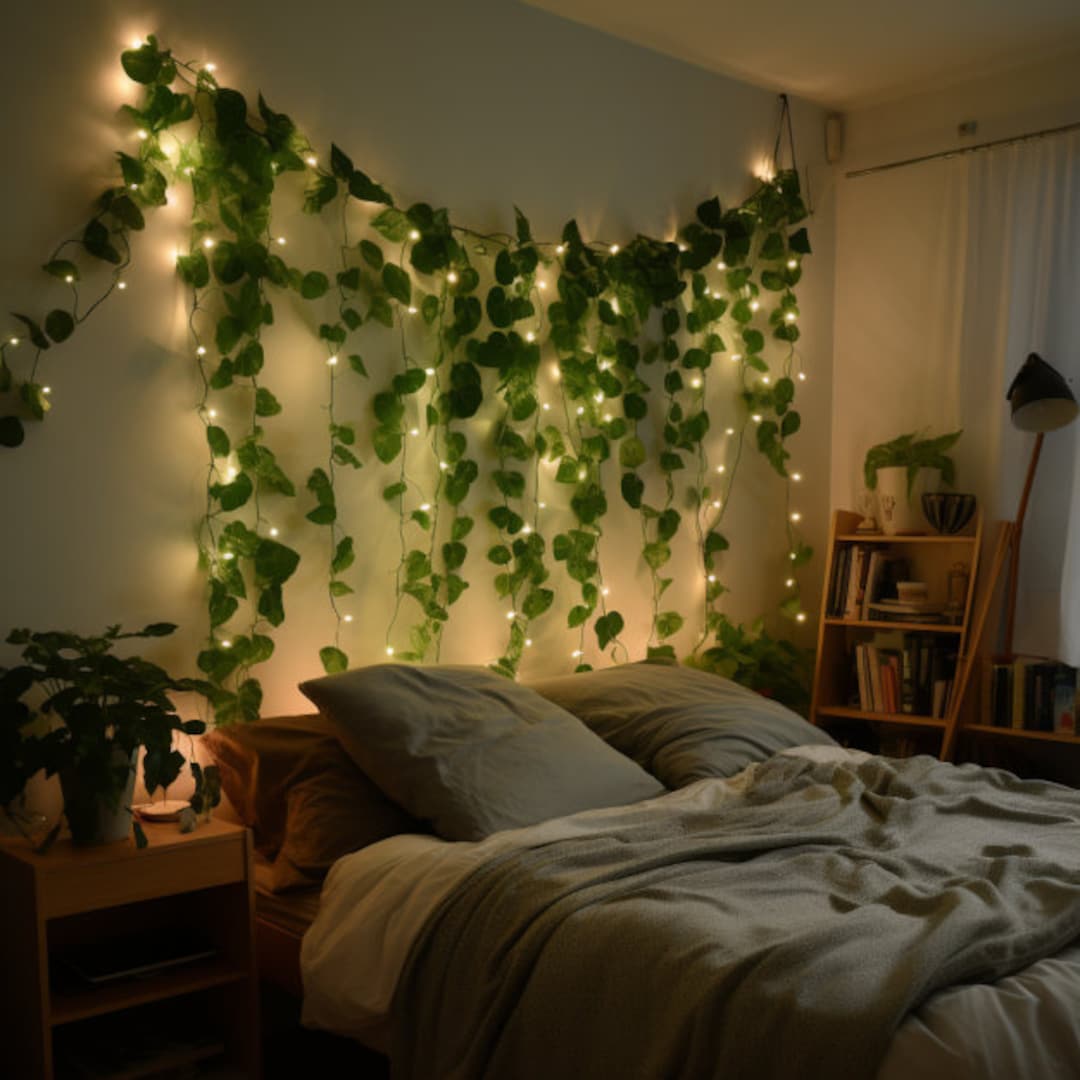 Handwoven LED Stringlights Around Artificial Vine Leaves Battery ...