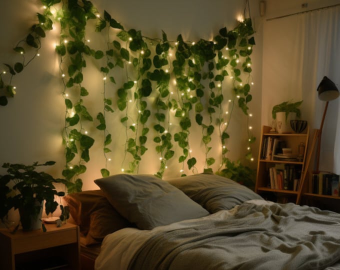 Handwoven LED Stringlights Around Artificial Vine Leaves Battery ...