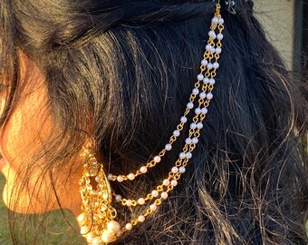 Earring With Hair Chain - Etsy