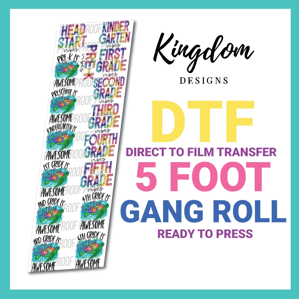 School Grades DTF Transfer Gang Roll Ready to Press 22 X 60 Direct to ...