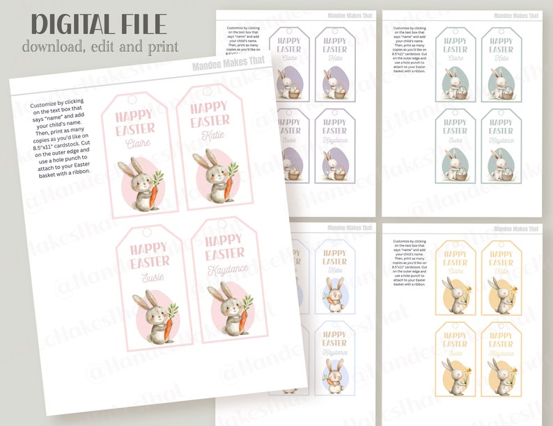 Printable Easter Bunny Gift Tag, Personalize With Canva, INSTANT ...