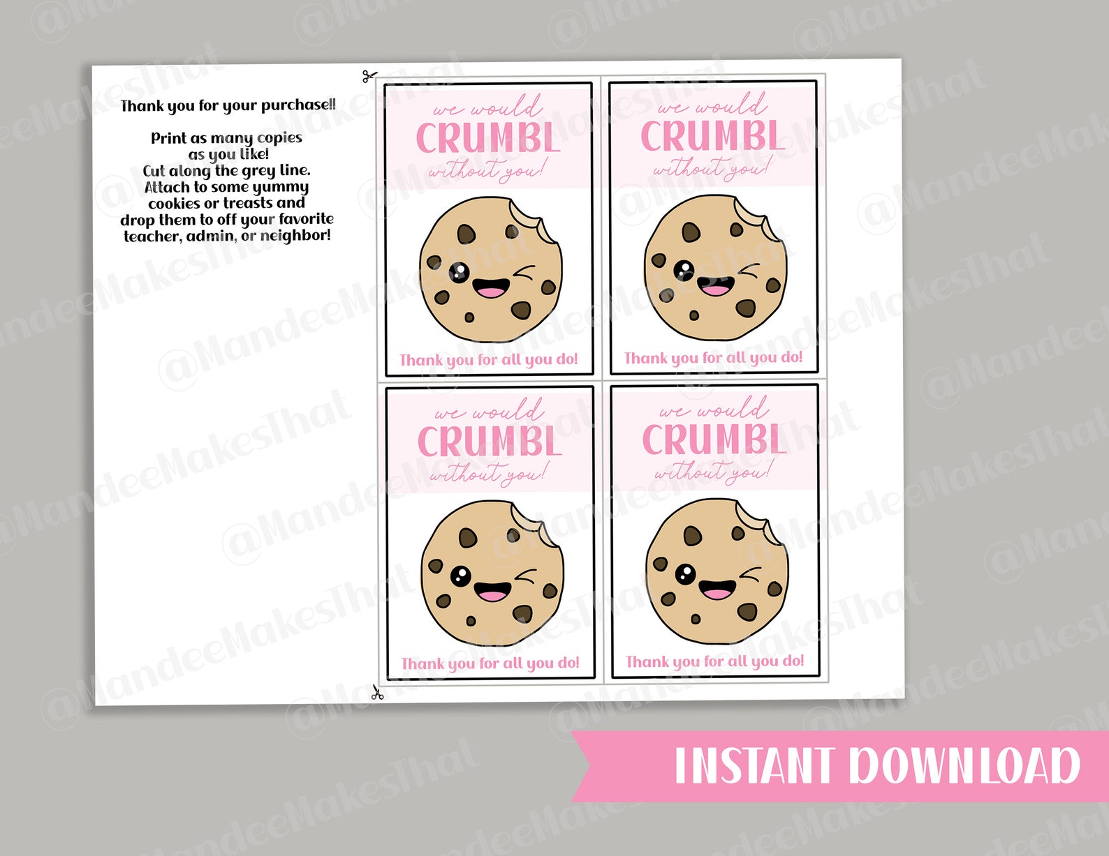 Teacher Appreciation Gift - Printable Cookie Tags - Teacher ...