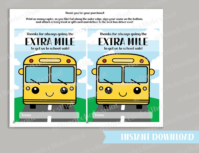 Adorable Bus Driver Appreciation Gift - Bus Driver Thank You Card ...