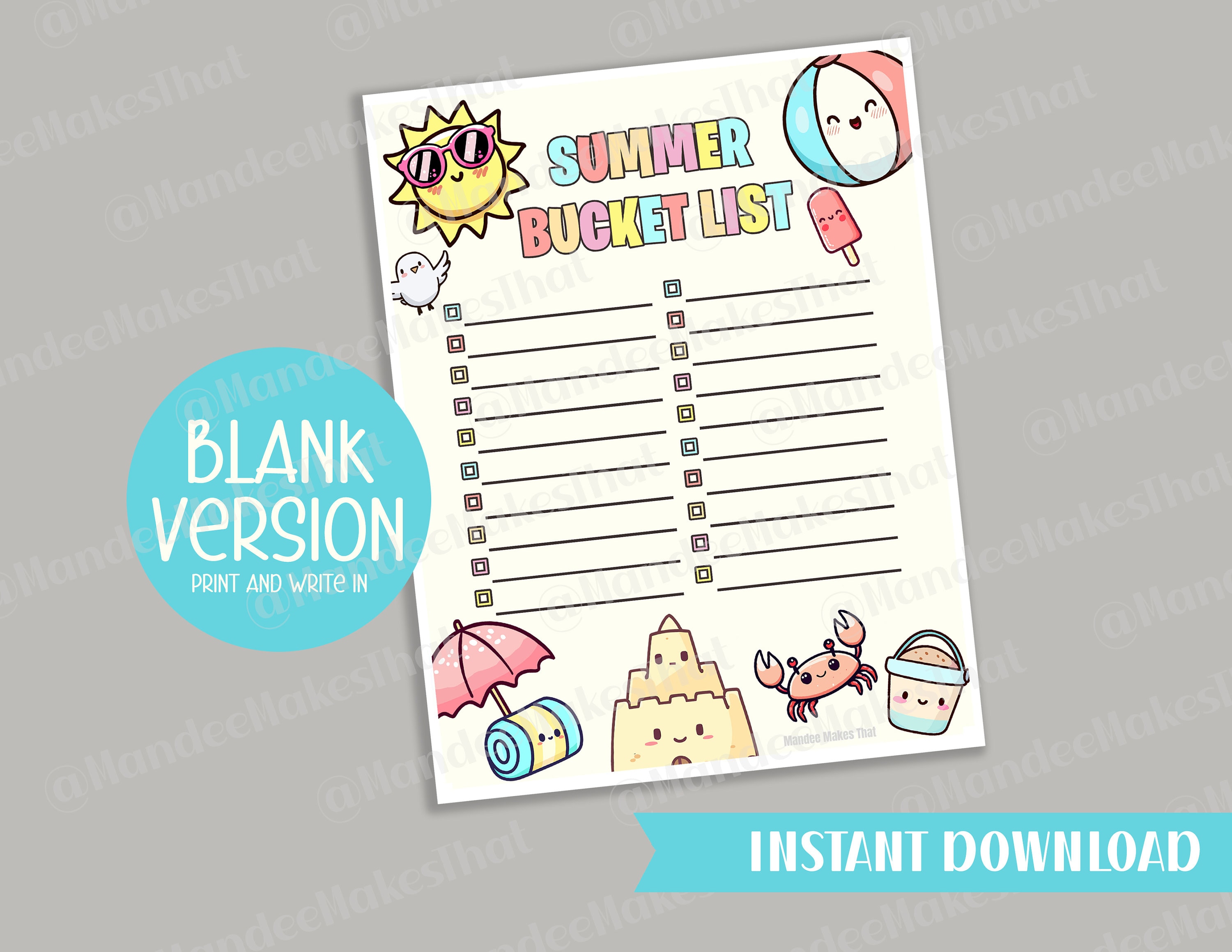 Summer Bucket List Printable, Summer Break Bucket List Template, Summer ...