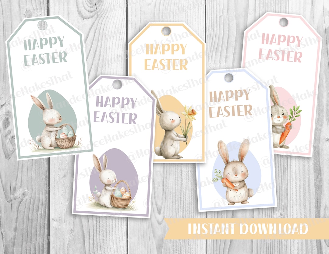 Printable Easter Bunny Gift Tag, Personalize With Canva, INSTANT ...
