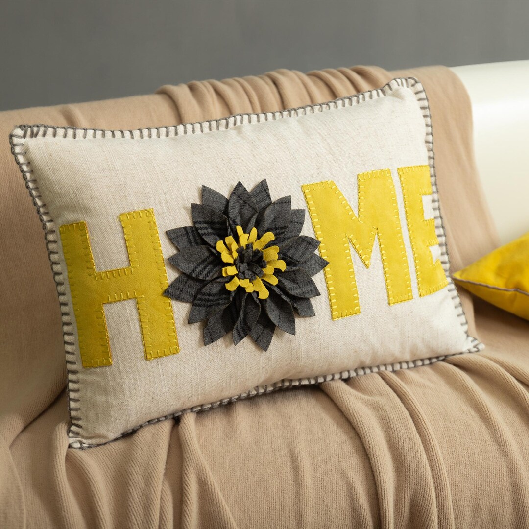 Rustic Farmhouse HOME Pillow Cover: 3D Felt Flower Accent, 14"x20" Fall ...