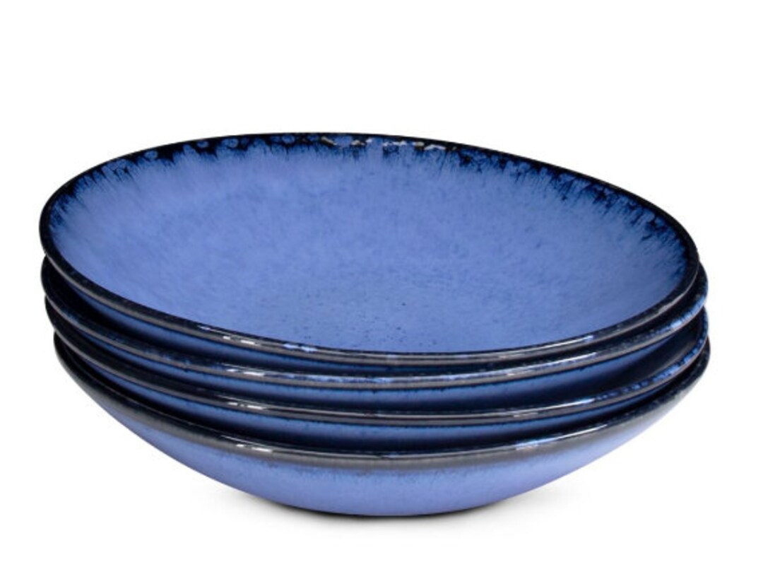 Ceramic Pasta Plate Set of 4 Handmade From Portugal in Blue 23 Cm - Etsy