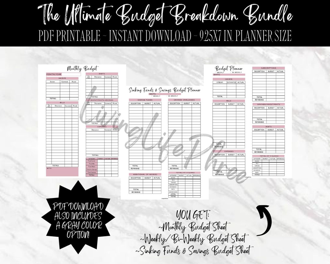 Ultimate Budget Breakdown Bundle (PDF PRINTABLE): Weekly/bi Weekly ...