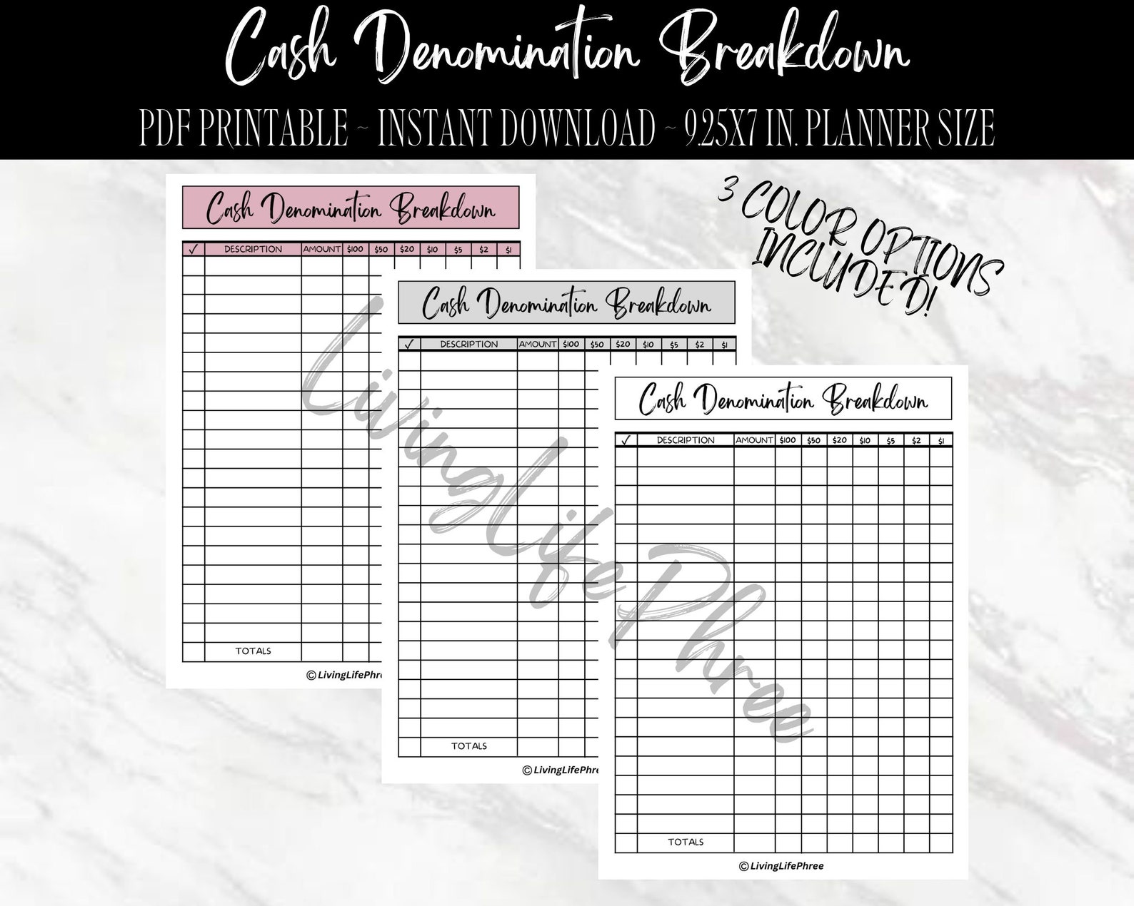 Cash Denomination Breakdown Sheet Printable PDF, Bank Denomination ...