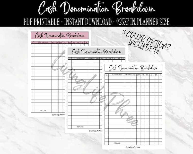 Cash Denomination Breakdown Sheet Printable PDF, Bank Denomination ...