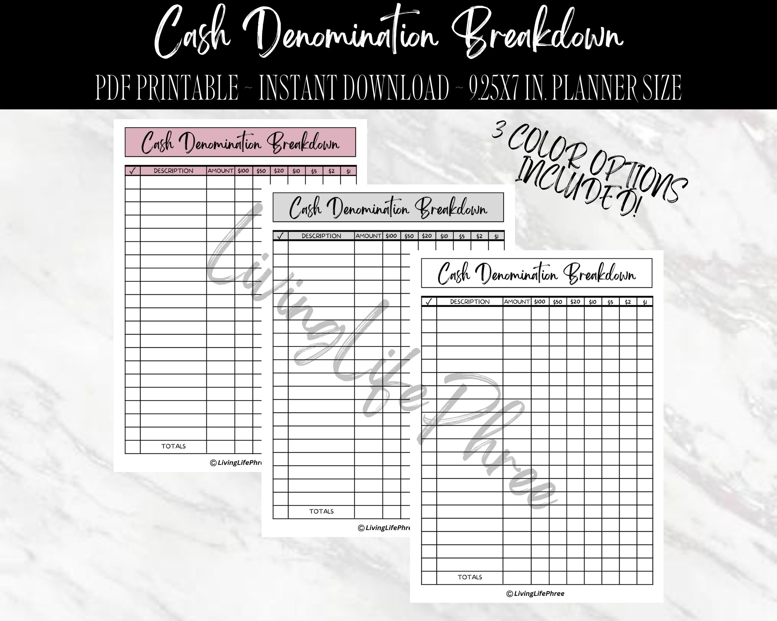 Cash Denomination Breakdown Sheet Printable PDF, Bank Denomination ...