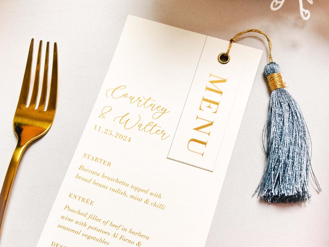 White and Gold Menu - Personalised Wedding Menu, Menu With Placecards ...