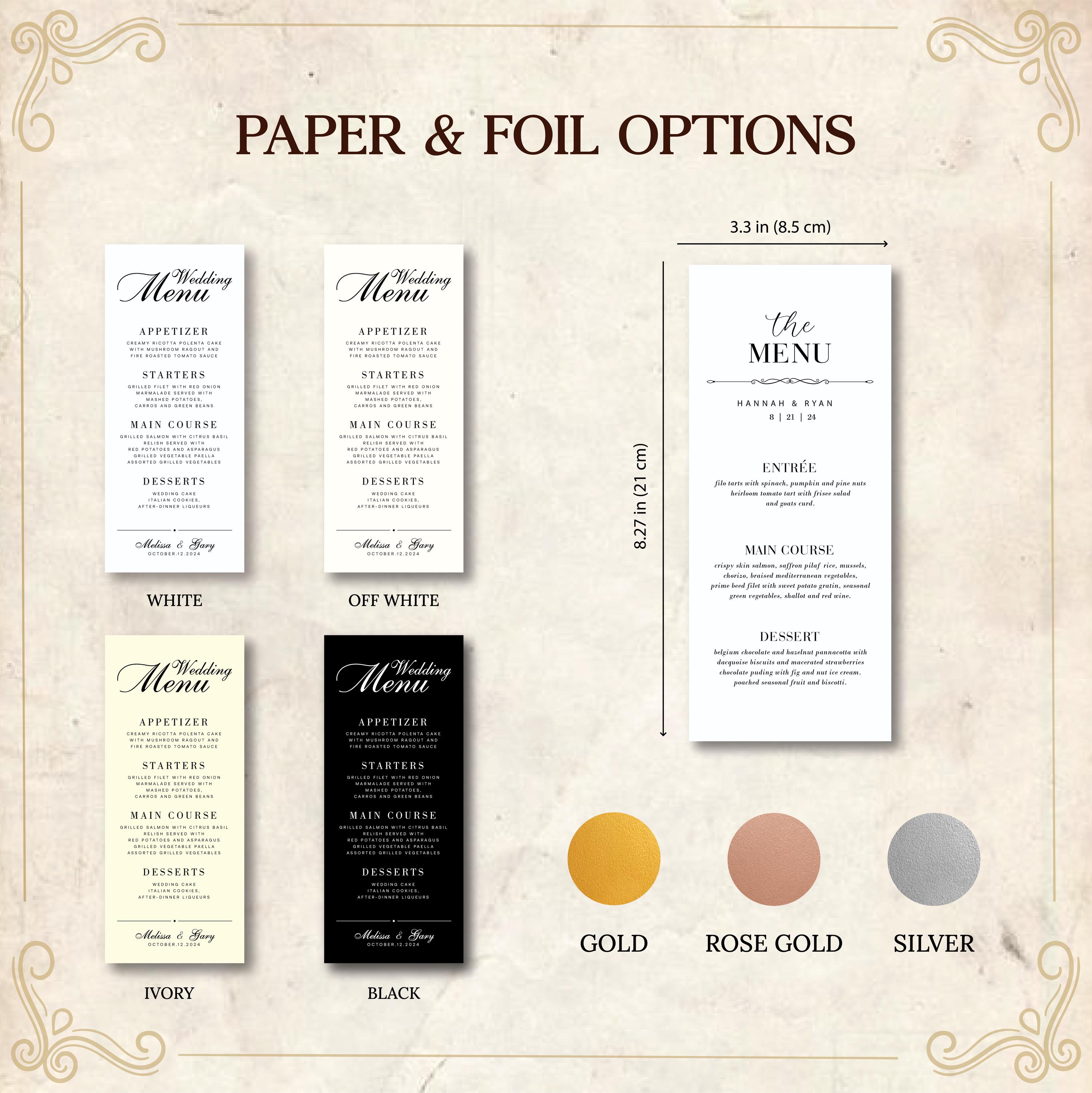 White Personalised Menu - Gold Foil Menu, Wedding Favor, Custom Wedding ...