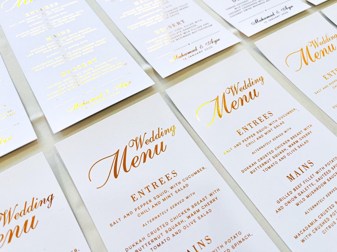 Personalized Gold Wedding Menu - Menu for Guests, Wedding Paper Menu ...