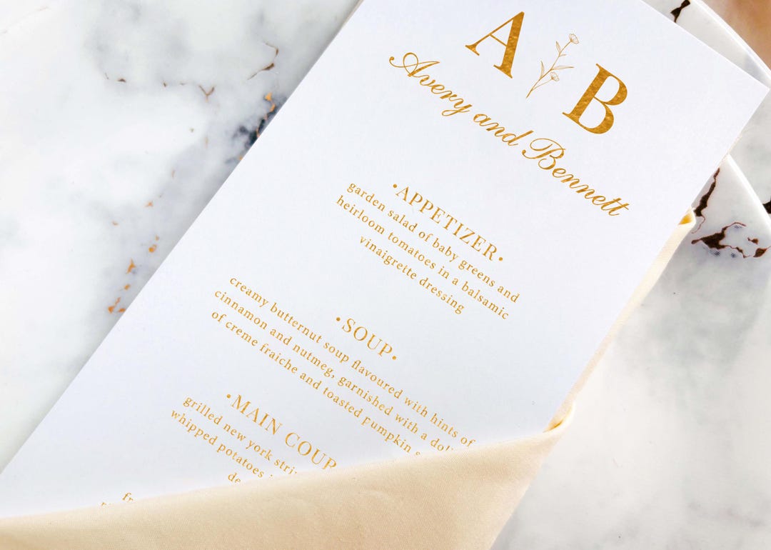 Wedding Menu With Monogram - Personalized Monograms, Wedding Menu, Gold ...