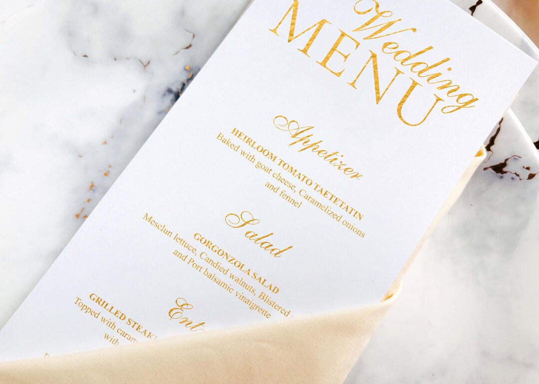White and Gold Menu - Wedding Menu Personalized, Gold Menu, Custom Menu ...