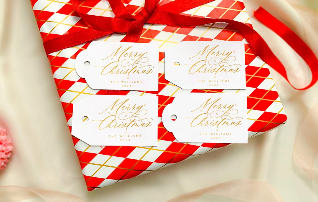 Custom Holiday Gift Tags - Family Name Gift Tags, Personalized Gold ...