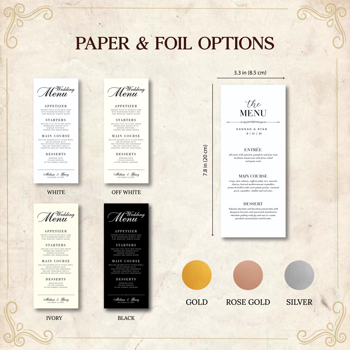 Premium Paper Wedding Menu - Personalised Menu, Menu With Placecards ...