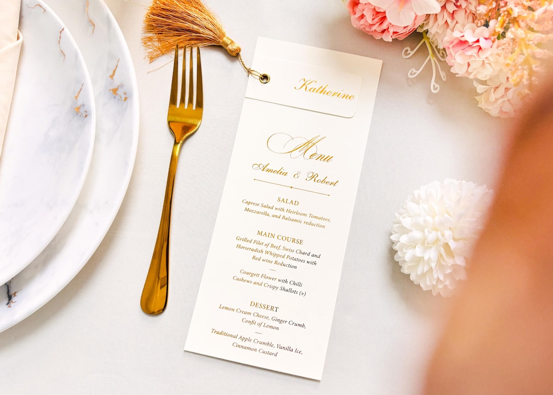 Personalized Wedding Menu With Name Card - Custom Wedding Menu, White ...