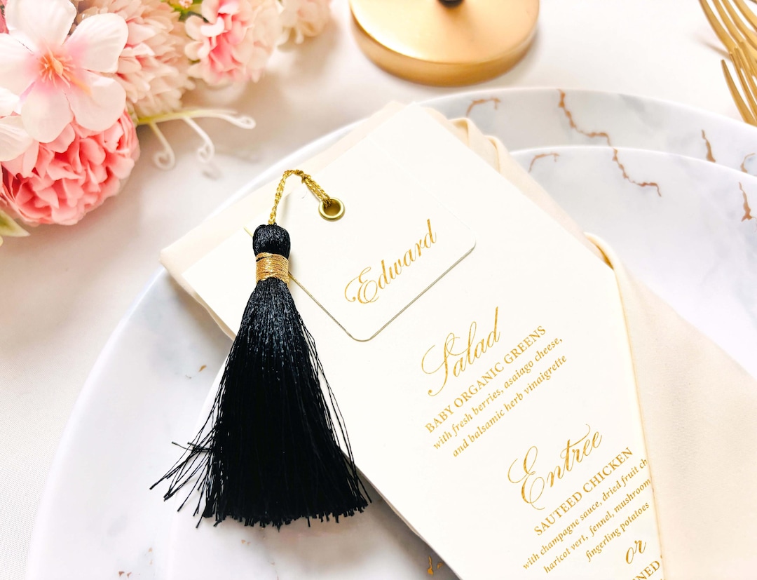 Menu With Namecard - Goil Foil Menu - Menu With Tassle, Customized ...