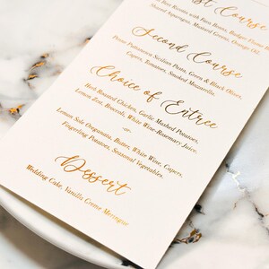 Personalized Wedding Menu - Gold and White Menu, Custom Menu, Paper ...